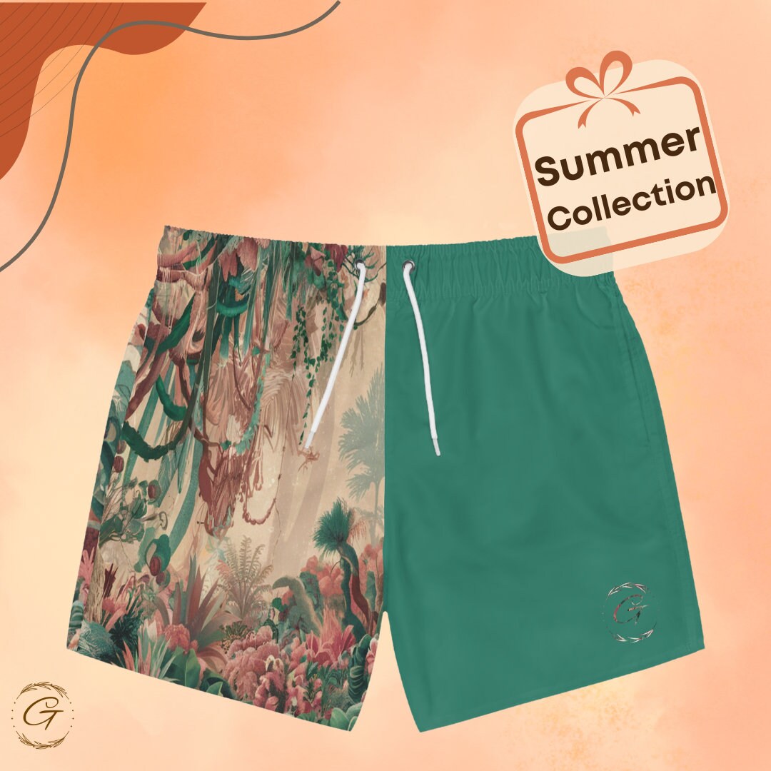 Men's Forest Design Swim Trunks,all-over Print Swimwear for Pool ...