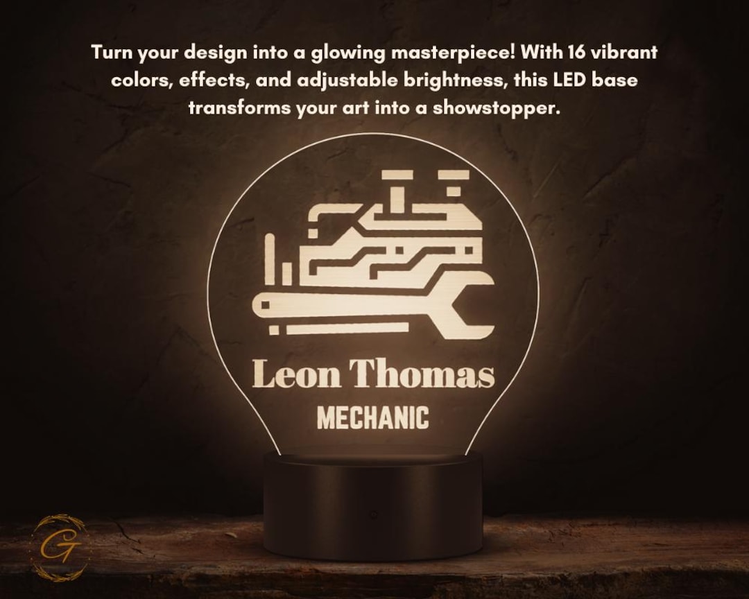 Job Mechanic Design Circle Acrylic LED Sign, Custom Garage Wall Light ...