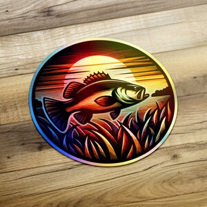 Vintage Fish Sunset Sticker, Outdoor Angler Decal, Waterproof Fishing ...
