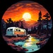 Vintage Camper Sunset Sticker, Nature Landscape Decal, Mountain Scene ...