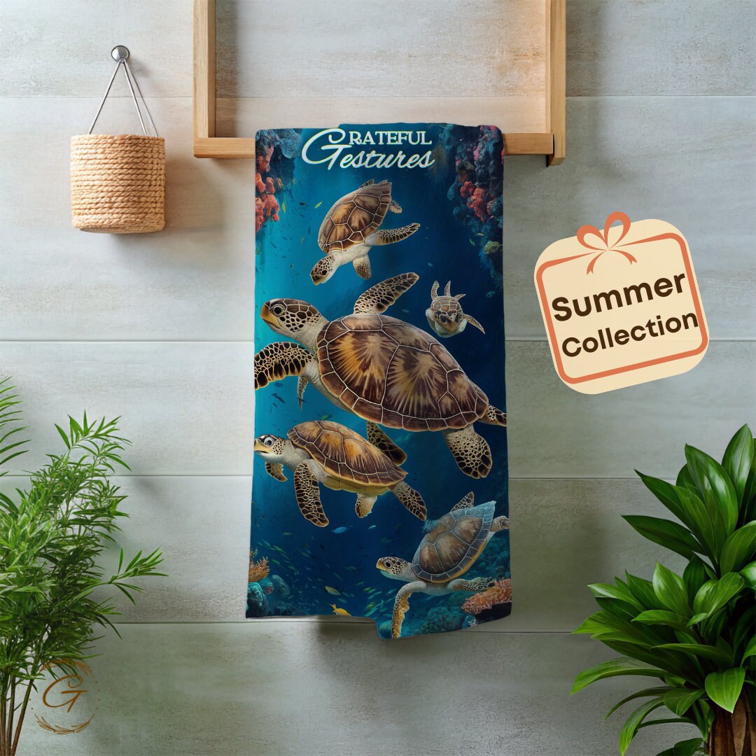 Colorful Under Water Turtles Beach Towel, Eye-catching Ocean Design ...