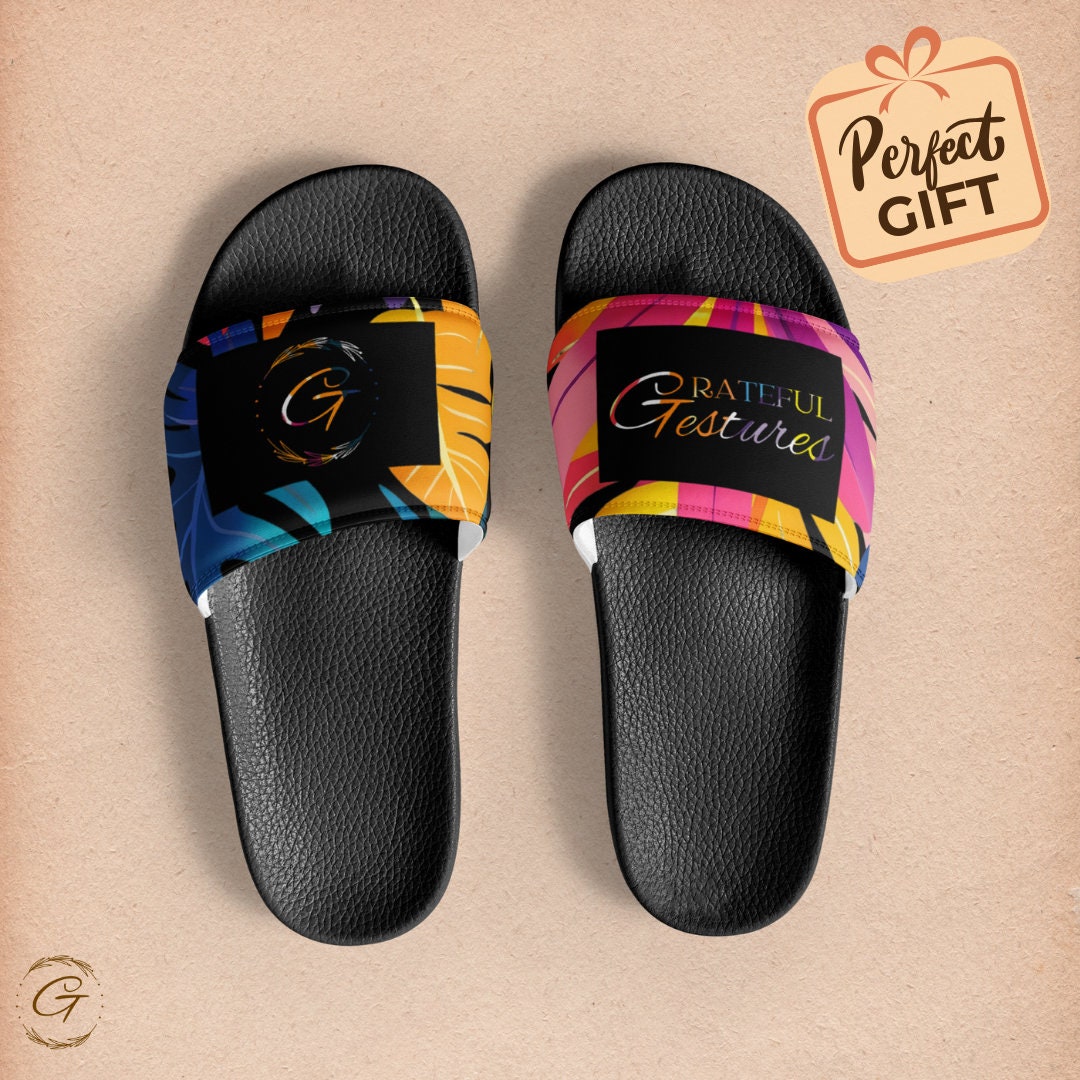 Floral Colorful Men's Slides With Vibrant Design Comfortable Everyday ...