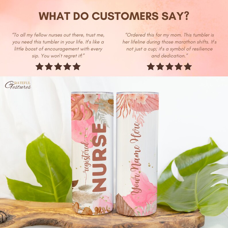 RN Boho Chic Floral Personalised Nurse 20 Oz Tumbler, Nurse Week ...