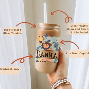 Safari Theme Personalized Frosted Glass Cup, Cute Safari Animal Design ...