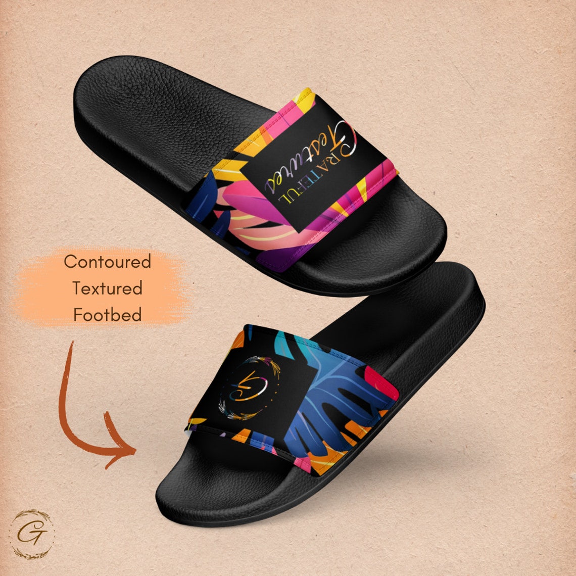 Floral Colorful Men's Slides With Vibrant Design Comfortable Everyday ...