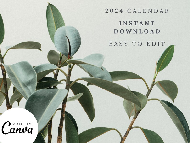 Plant Inspired Printable Calendar 2024 | Fully Editable Monthly Planner ...