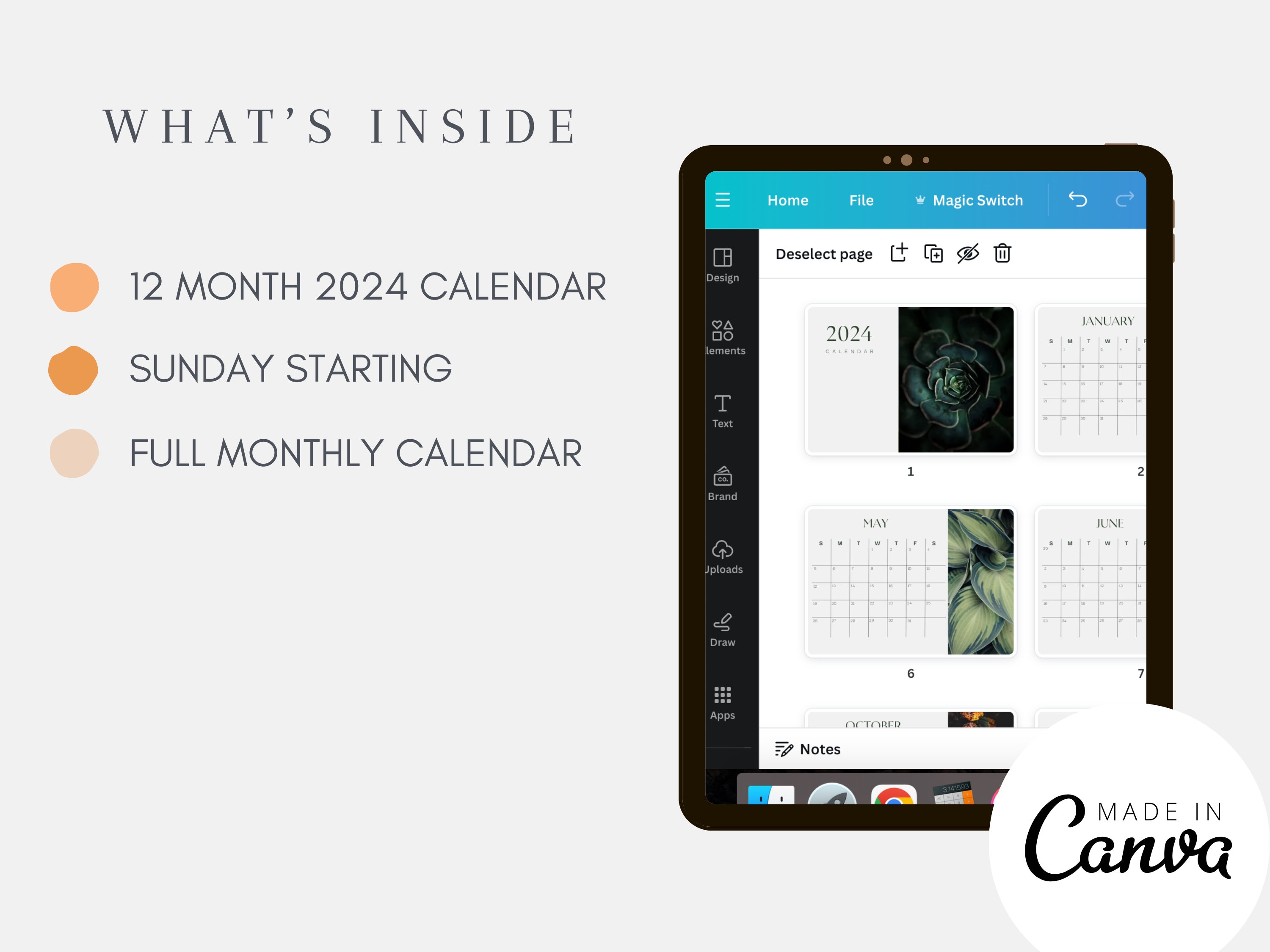 Plant Inspired Printable Calendar 2024 | Fully Editable Monthly Planner ...