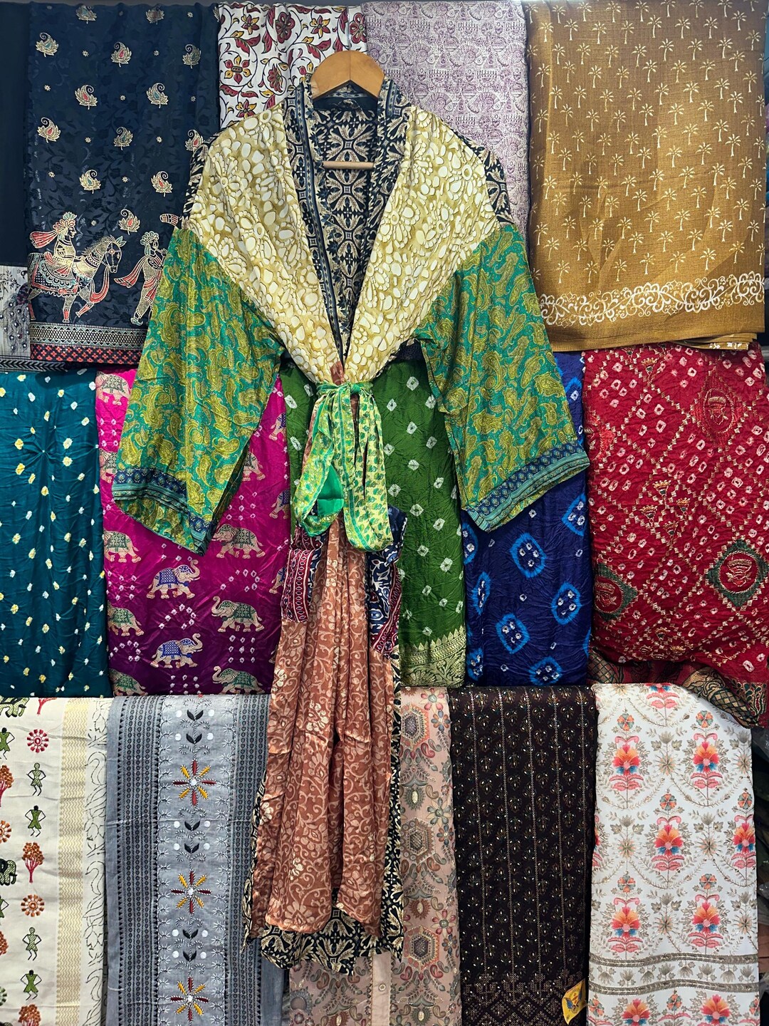 Long Silk Patchwork Kimono/ Boho Kimono Duster Jacket/ Luxury Resort ...