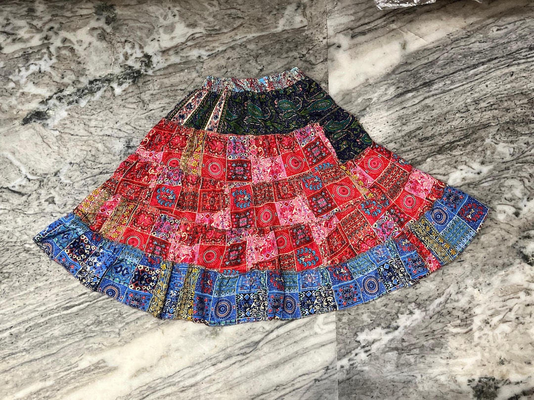 Multi Silk Layers Patchwork Short Skirt/ Flowy Patchwork Skirt/ Retro ...