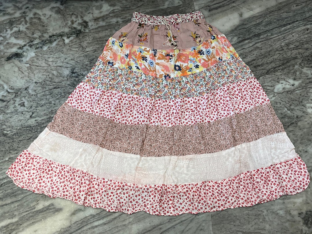 Handmade Patchwork Rayon Maxi Skirt, Tiered Hippie Style - Etsy