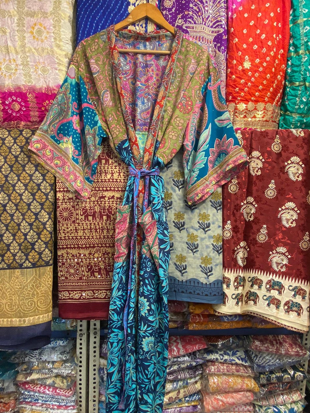 Long Silk Patchwork Kimono/ Boho Kimono Duster Jacket/ Luxury Resort ...