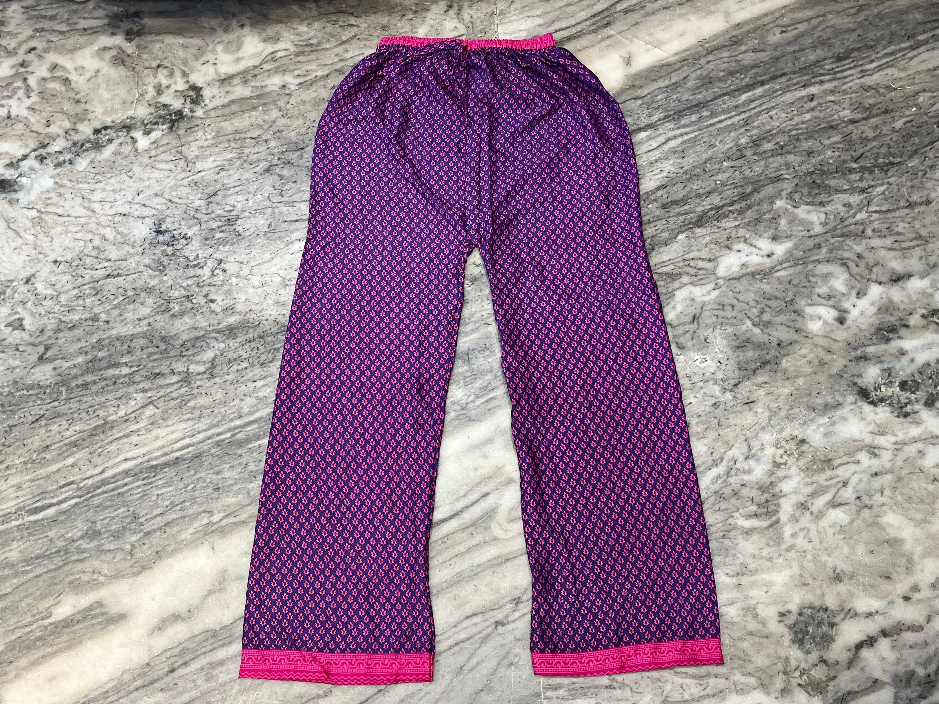 100% Pure Silk Pant Indian Floral Print Wide Leg Silk Trouser Summer ...