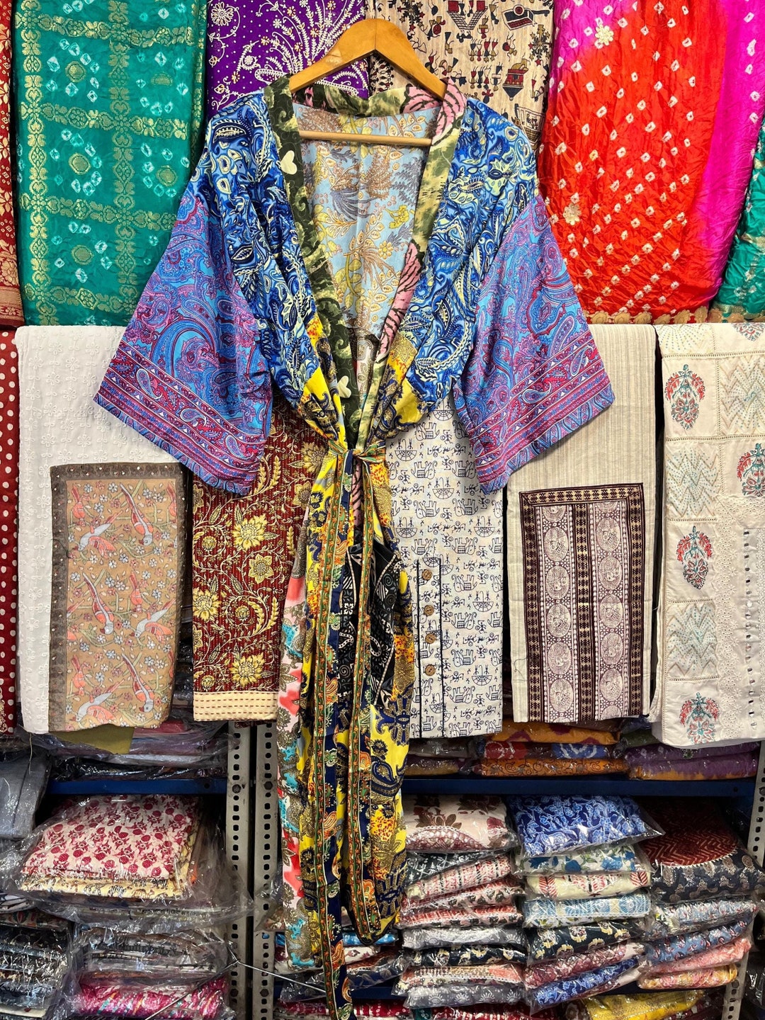 Long Silk Patchwork Kimono/ Boho Kimono Duster Jacket/ Luxury Resort ...