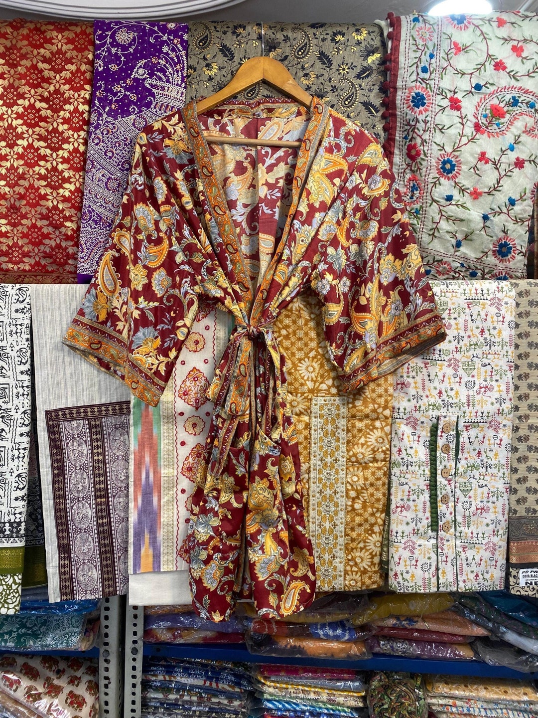 Beautiful!! Silk Short Kimono, Silk Sari Robe, Women Wear Boho Kimono ...