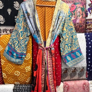 Multi Patchwork Kimono, Women Silk Bathrobe, Recycled Silk Patchwork ...