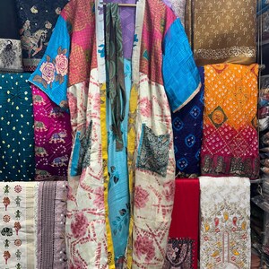 Multi Patchwork Kimono, Women Silk Bathrobe, Recycled Silk Patchwork ...