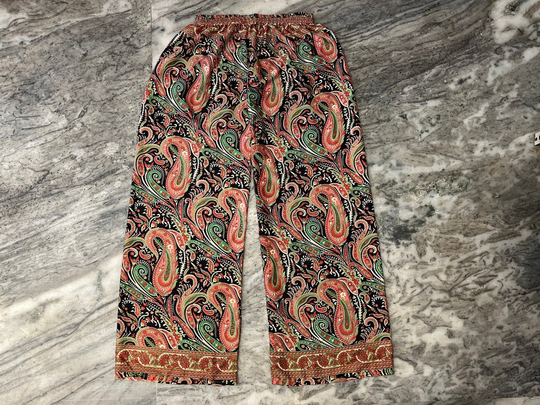 Unisex Sari Silk Trouser Pants, Soft and Comfortable Floral Print Silk ...