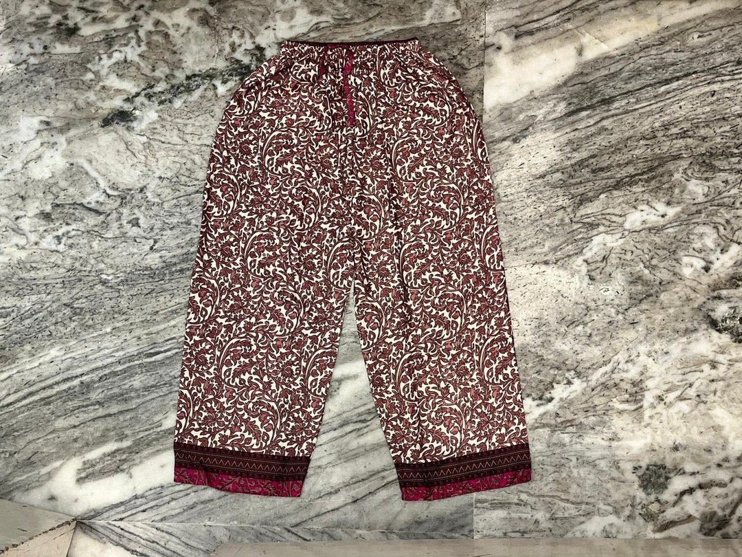 Unisex Sari Silk Trouser Pants, Soft and Comfortable Floral Print Silk ...