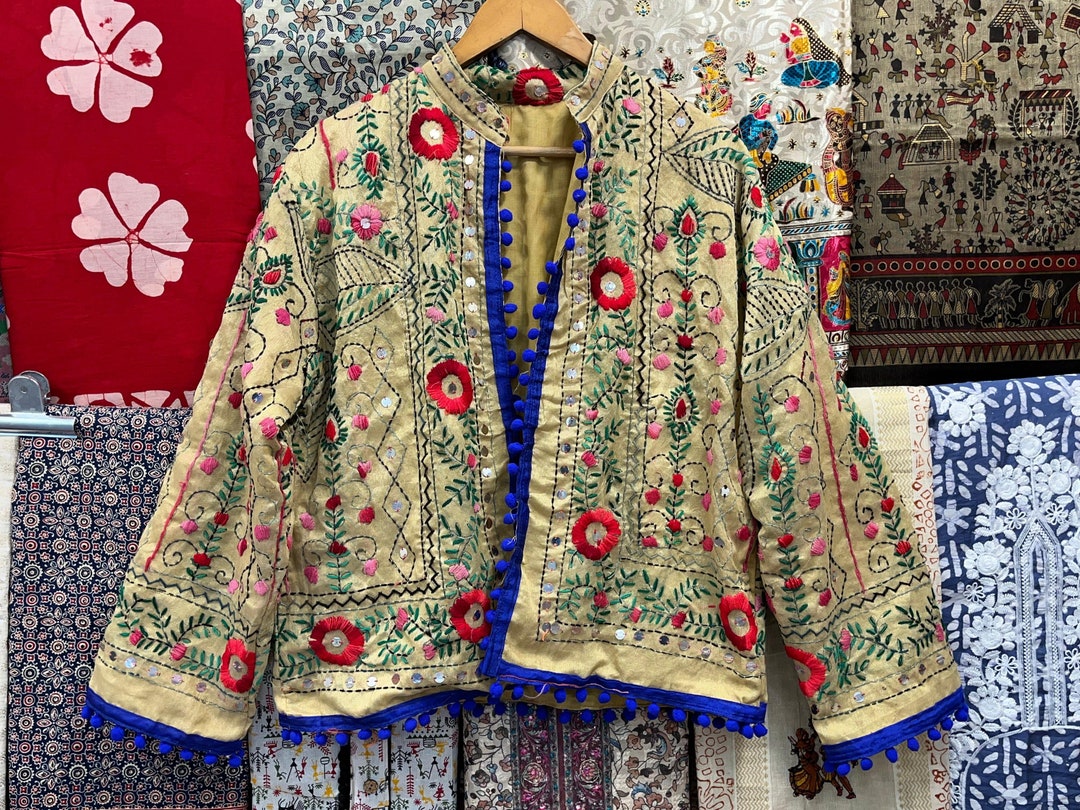 Indian Traditional Phulkari Embroidered Jacket, Boho Hippie Kutch ...