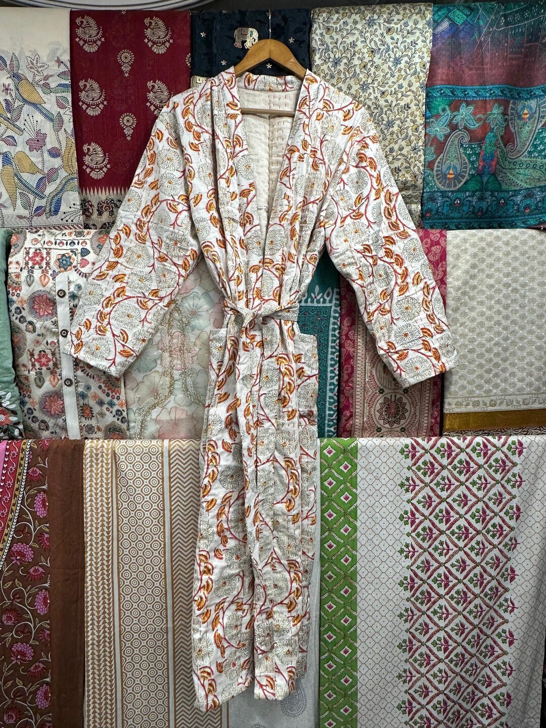 Comfort Quilted Long Robe Kimono, Block Print for Women's Wear Kimono ...