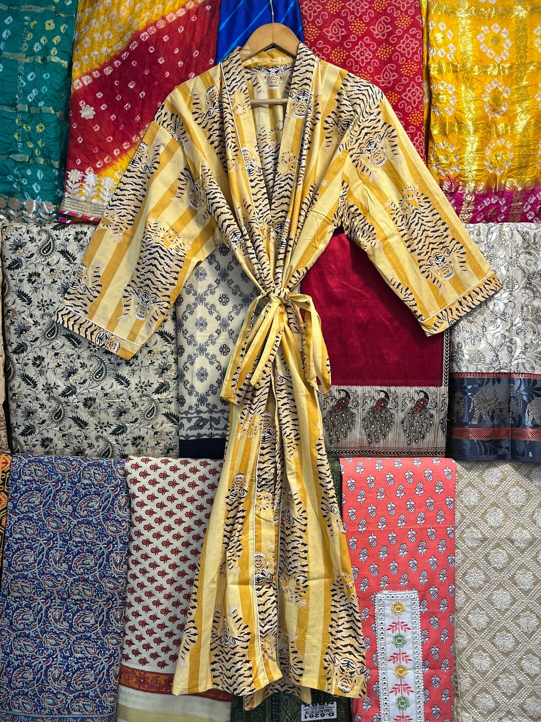 Tiger Print Cotton Kimono Robe for Women, Indian Dressing Gown ...