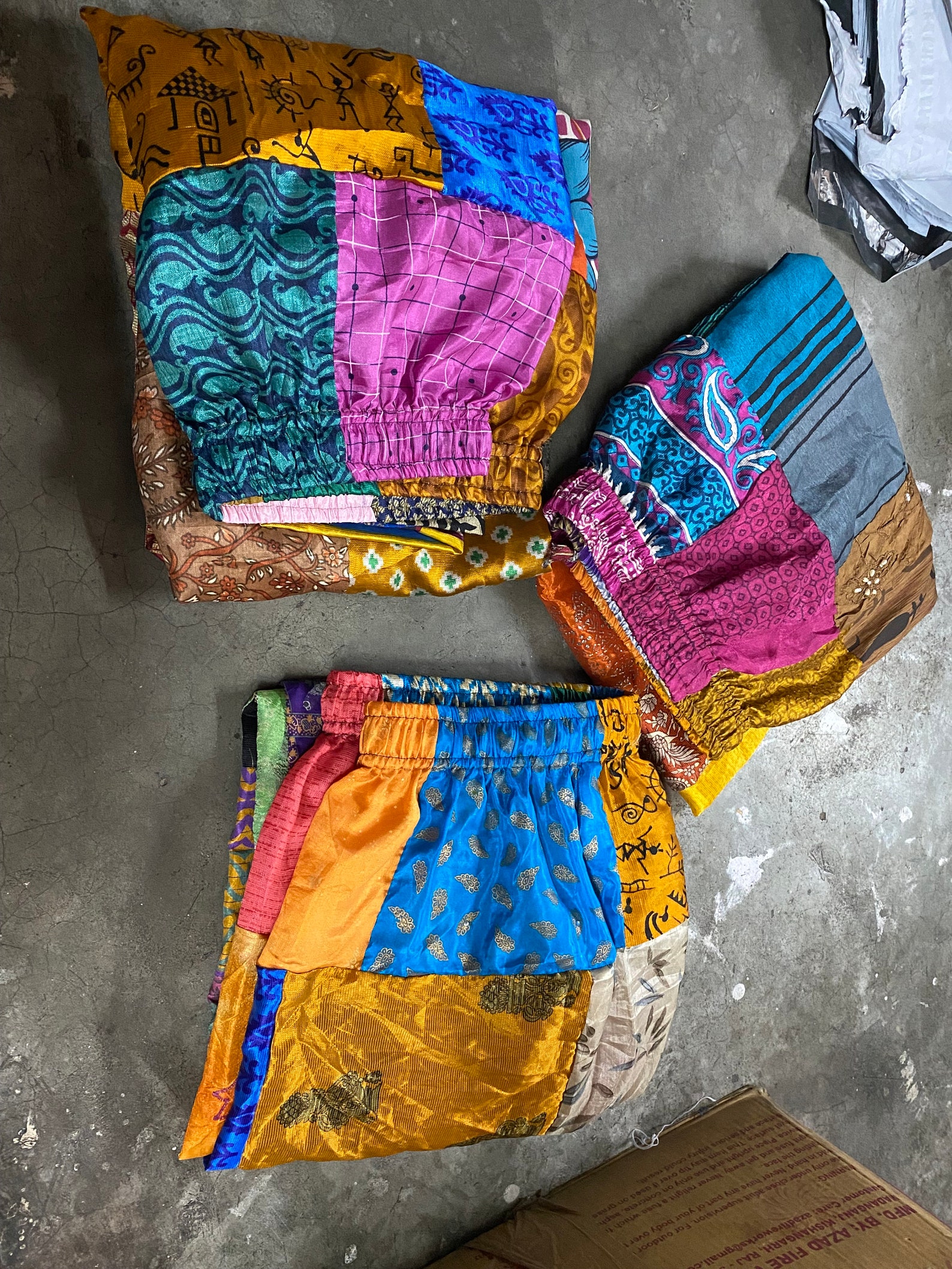 Assorted Saree Patch Work Silk Palazo Pant, Unisex Recycle Silk Patch ...