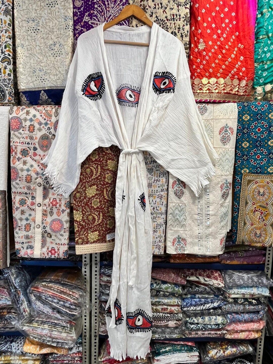 Evil Eye Ethnic Boho Festival Robe - White Long Robe - Turkish Bathrobe ...
