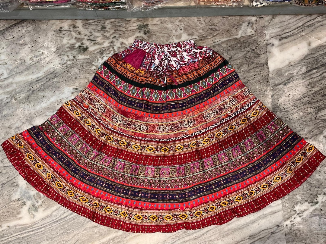 Multi Silk Layers Patchwork Long Skirt, Flowy Patchwork Skirt, Summer ...