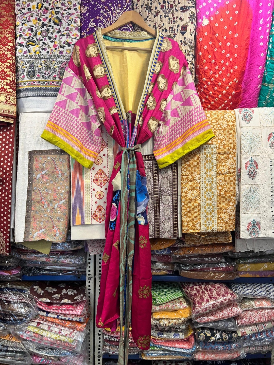 Hippie Bohemian Patchwork Silk Kimono Recycled Silk 3/4 Sleeve Boho ...