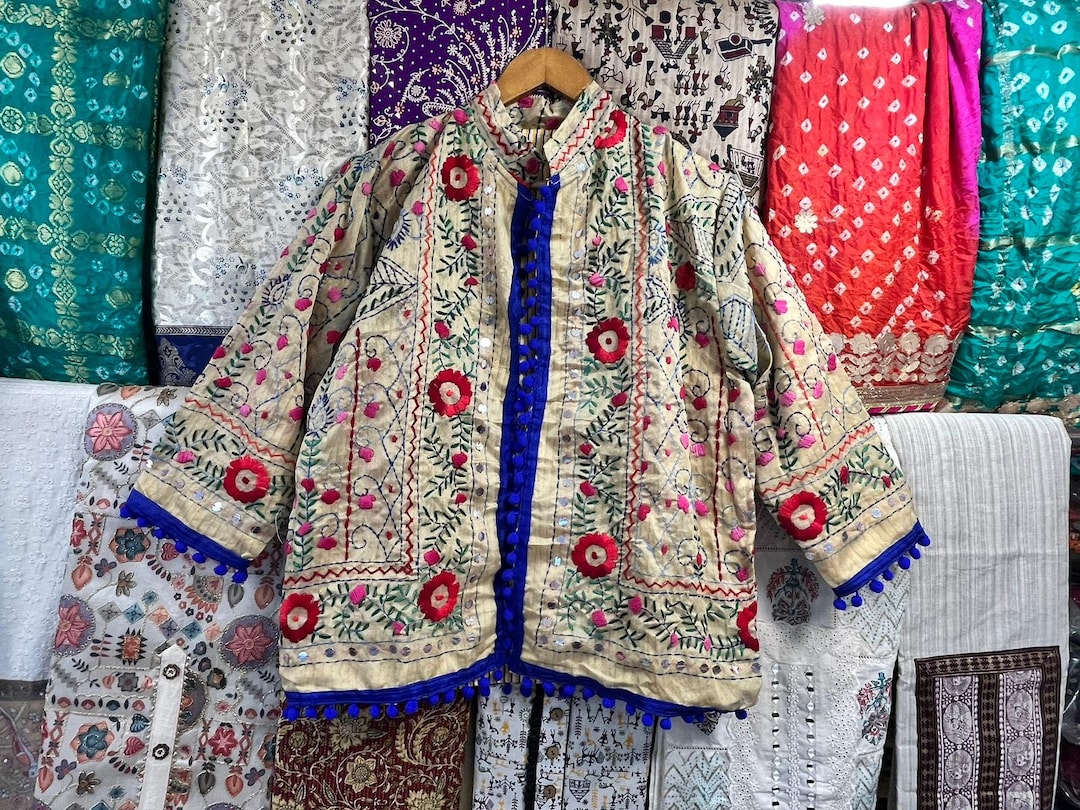 Indian Traditional Phulkari Embroidered Jacket, Boho Hippie Kutch ...