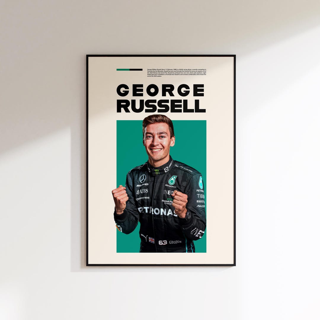 George Russel Poster, Mercedes F1 Minimalist, George Russel Print Art ...