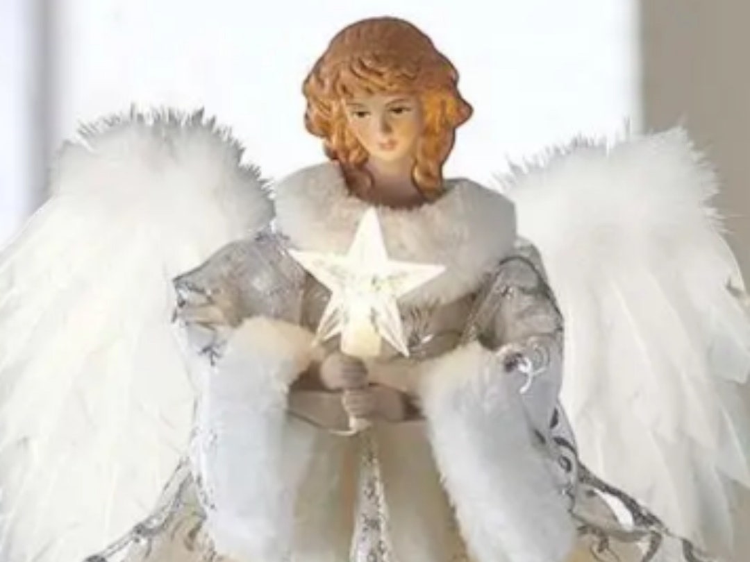Rustic Christmas Angel Tree Topper With LED Light Delicate Holiday ...