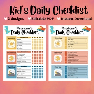 Daily Checklist Chore Chart Kids, Daily Routine Printable, Kid to Do ...