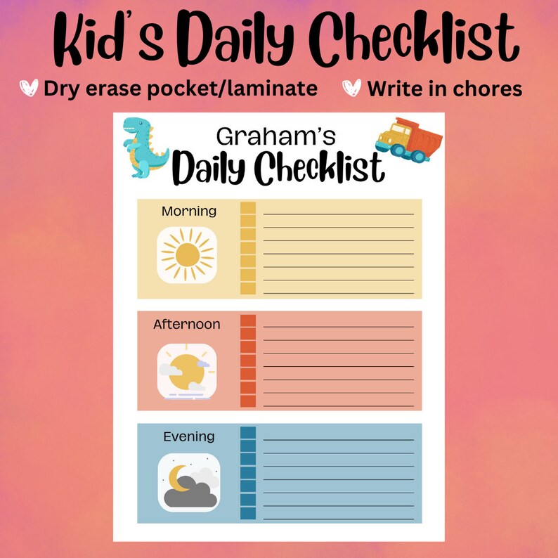 Daily Checklist Chore Chart Kids, Daily Routine Printable, Kid to Do ...