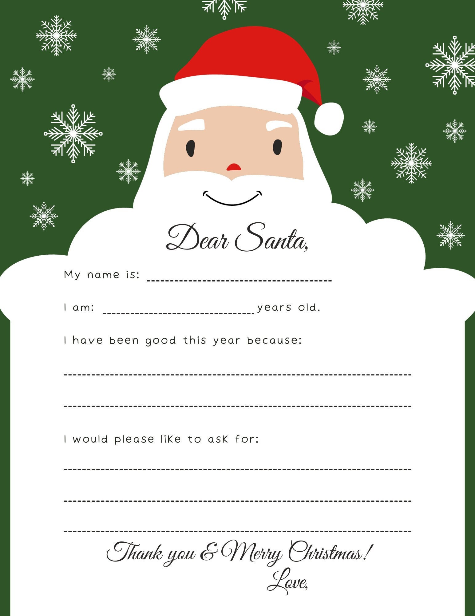 Cute Letter to Santa PRINTABLE Wish List Interactive Letter ...
