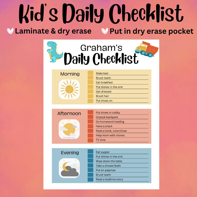 Daily Checklist Chore Chart Kids, Daily Routine Printable, Kid to Do ...