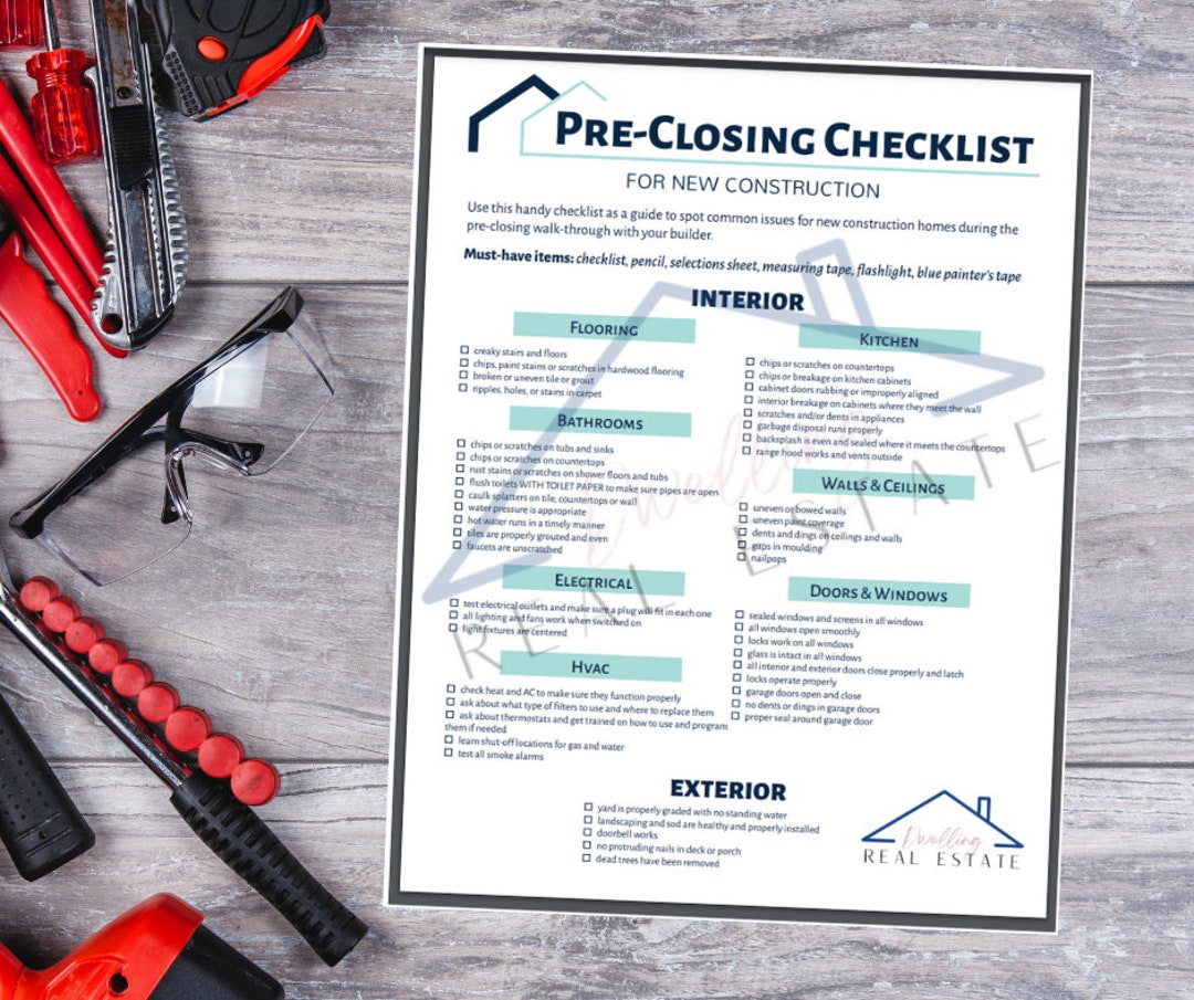 Pre-closing Checklist (new Construction) - Etsy
