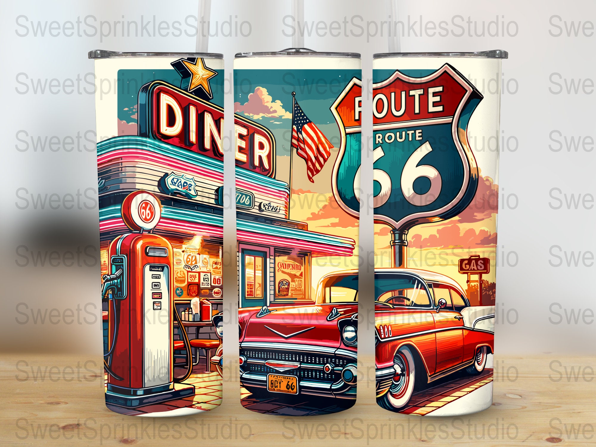 Route 66 20 Oz Skinny Tumbler Sublimation Design, Straight & Tapered ...