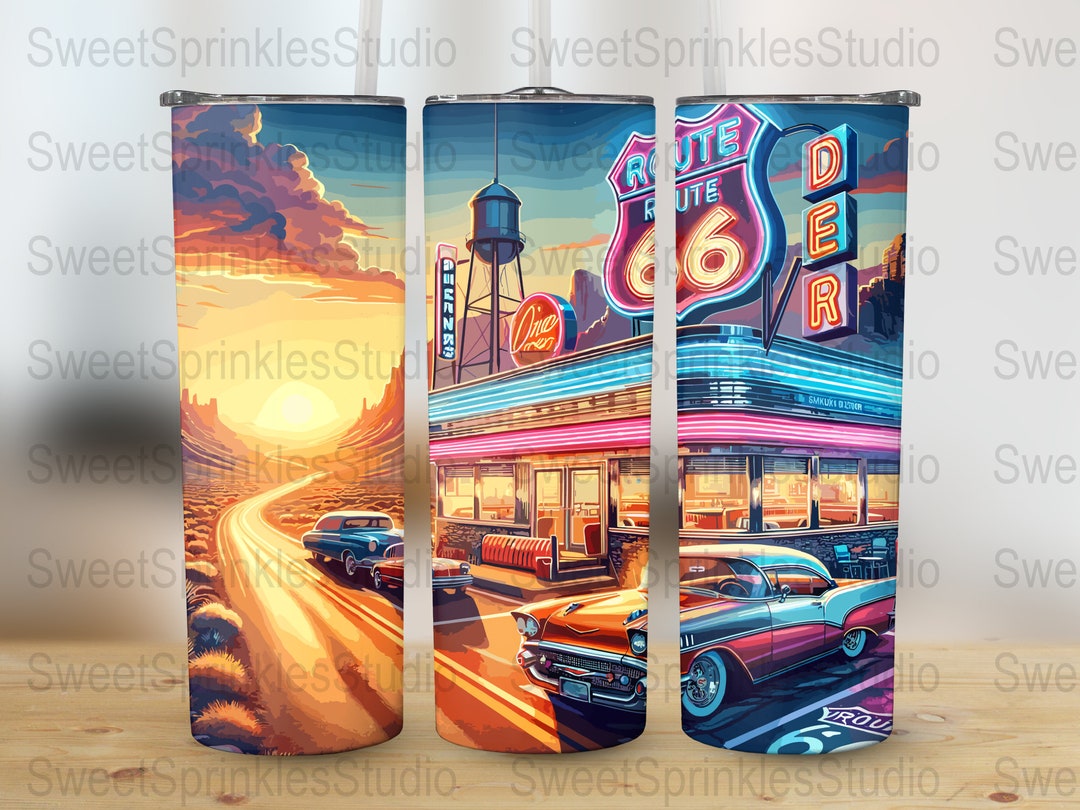 Route 66 20 Oz Skinny Tumbler Sublimation Design, Straight & Tapered Wrap, Tumbler Wrap, Tumbler ...