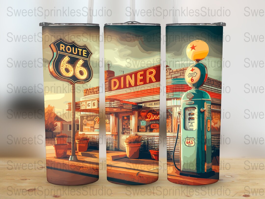 Route 66 20 Oz Skinny Tumbler Sublimation Design, Straight & Tapered Wrap, Tumbler Wrap, Tumbler ...