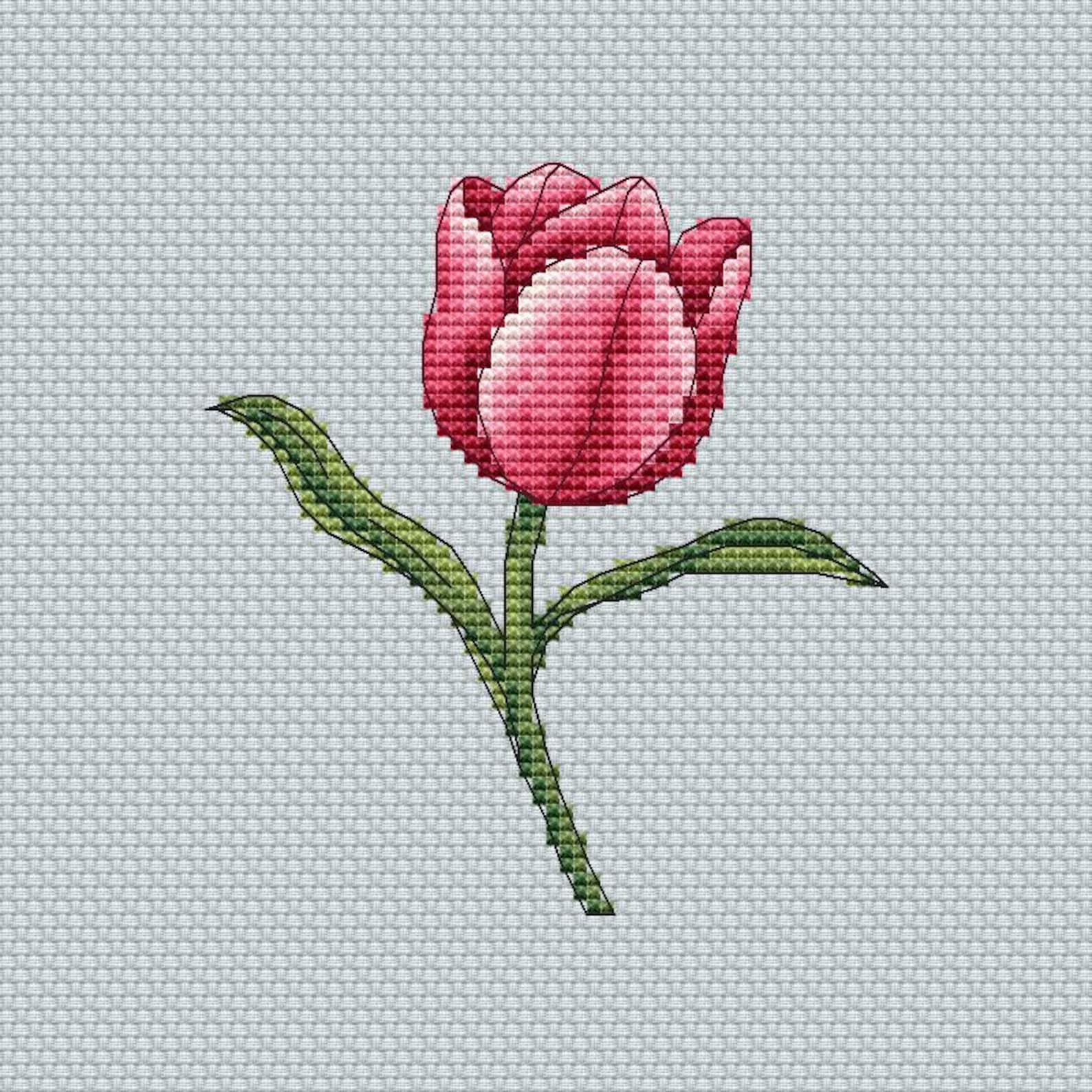 Tulip Cross Stitch Pattern, Spring Flower Cross-stitch Embroidery ...