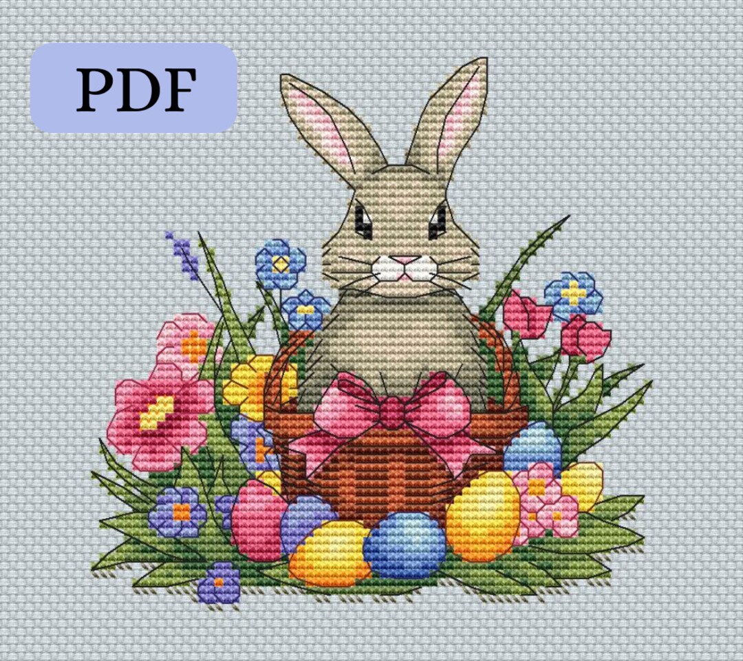 Easter Cross Stitch Pattern "bunny in a Basket" With Eggs and Spring ...