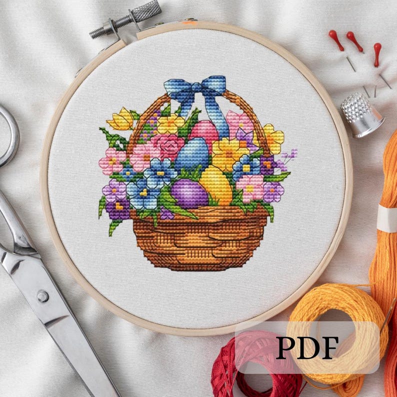 Easter Basket Cross Stitch Pattern, Digital Download PDF Filepdf X-stitch Design, Modern ...