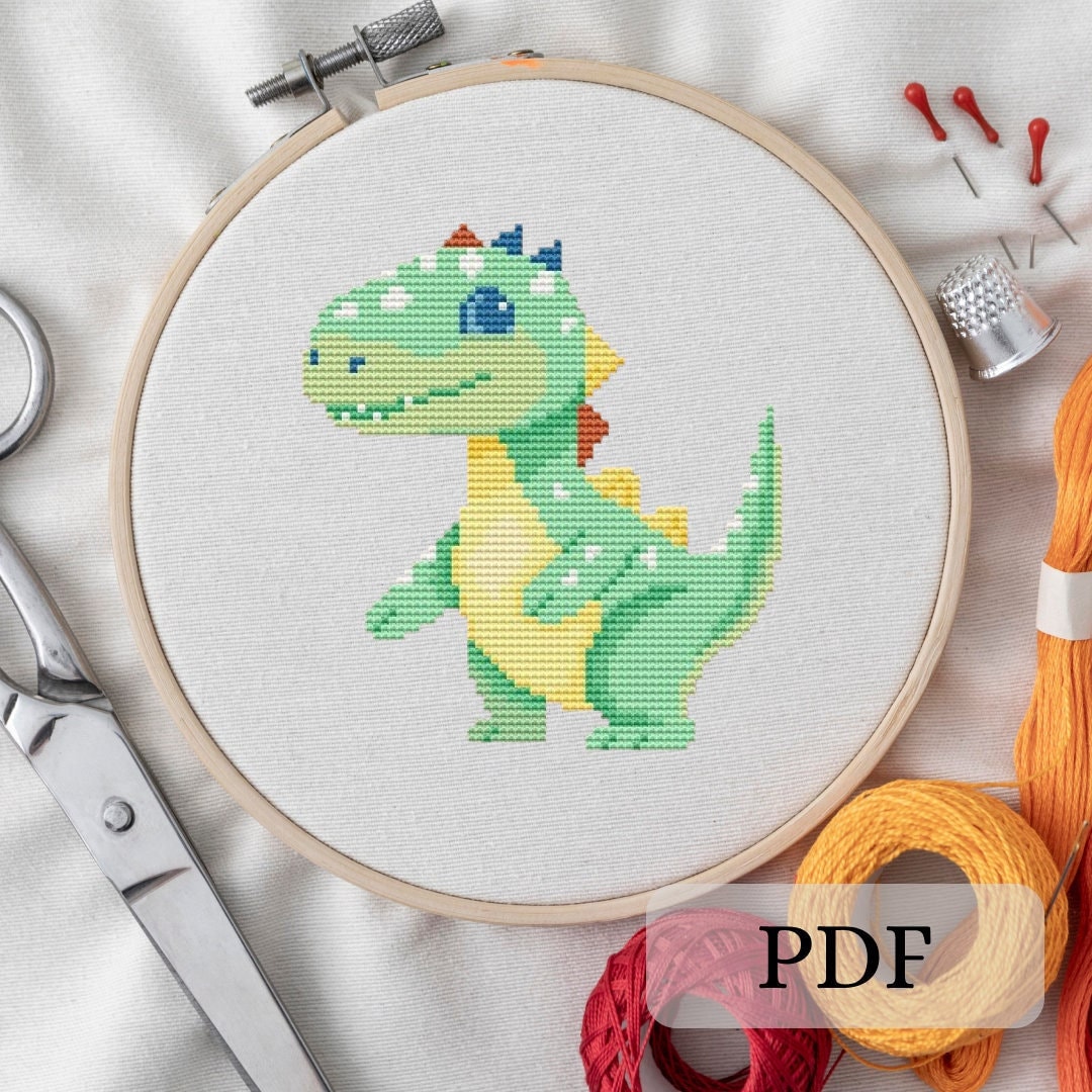 Baby Dinosaur Cross Stitch Pattern PDF, Nursary Room Emdroidery Design ...