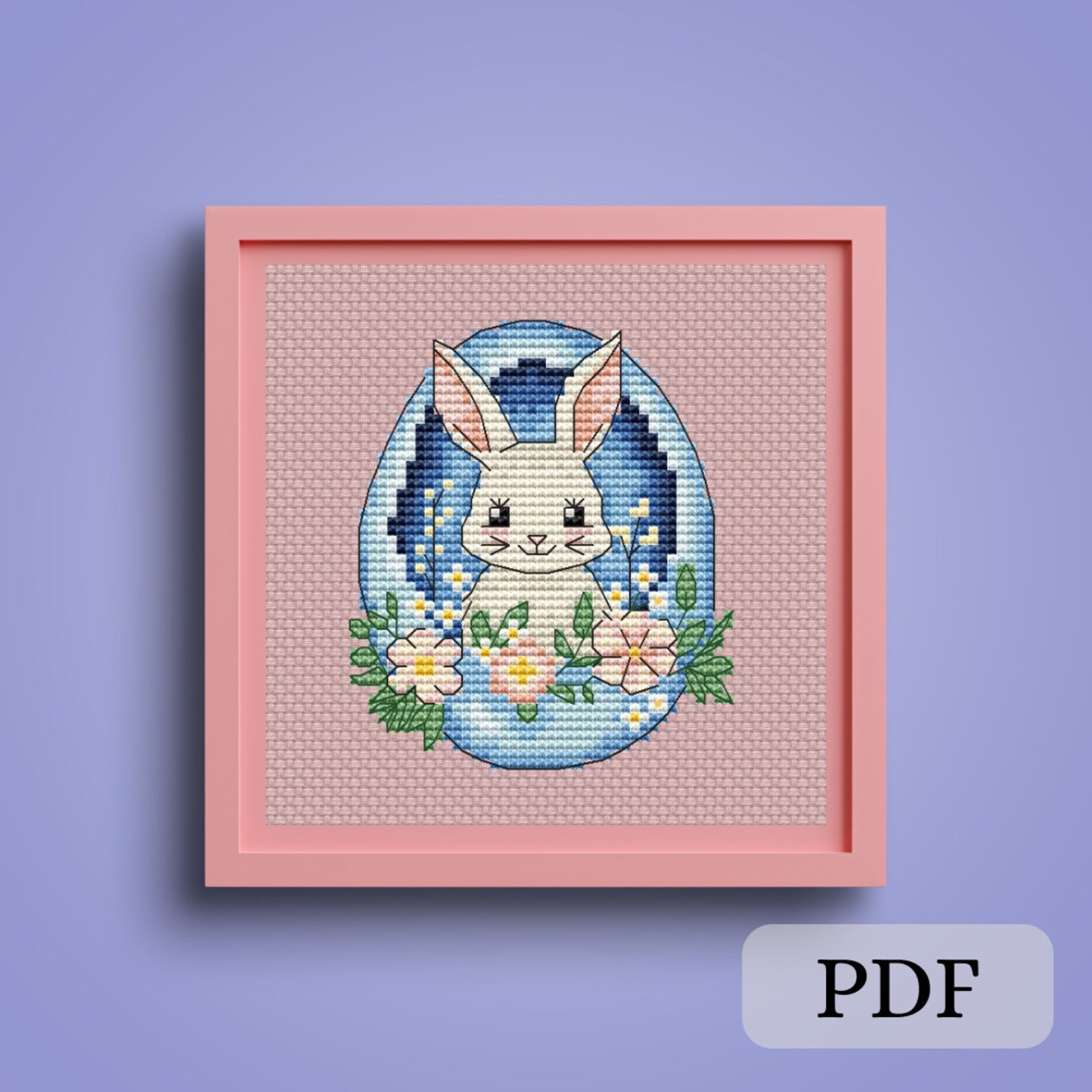 Easter Bunny in Egg Cross Stitch Pattern PDF, Modern Easter Rabbit ...