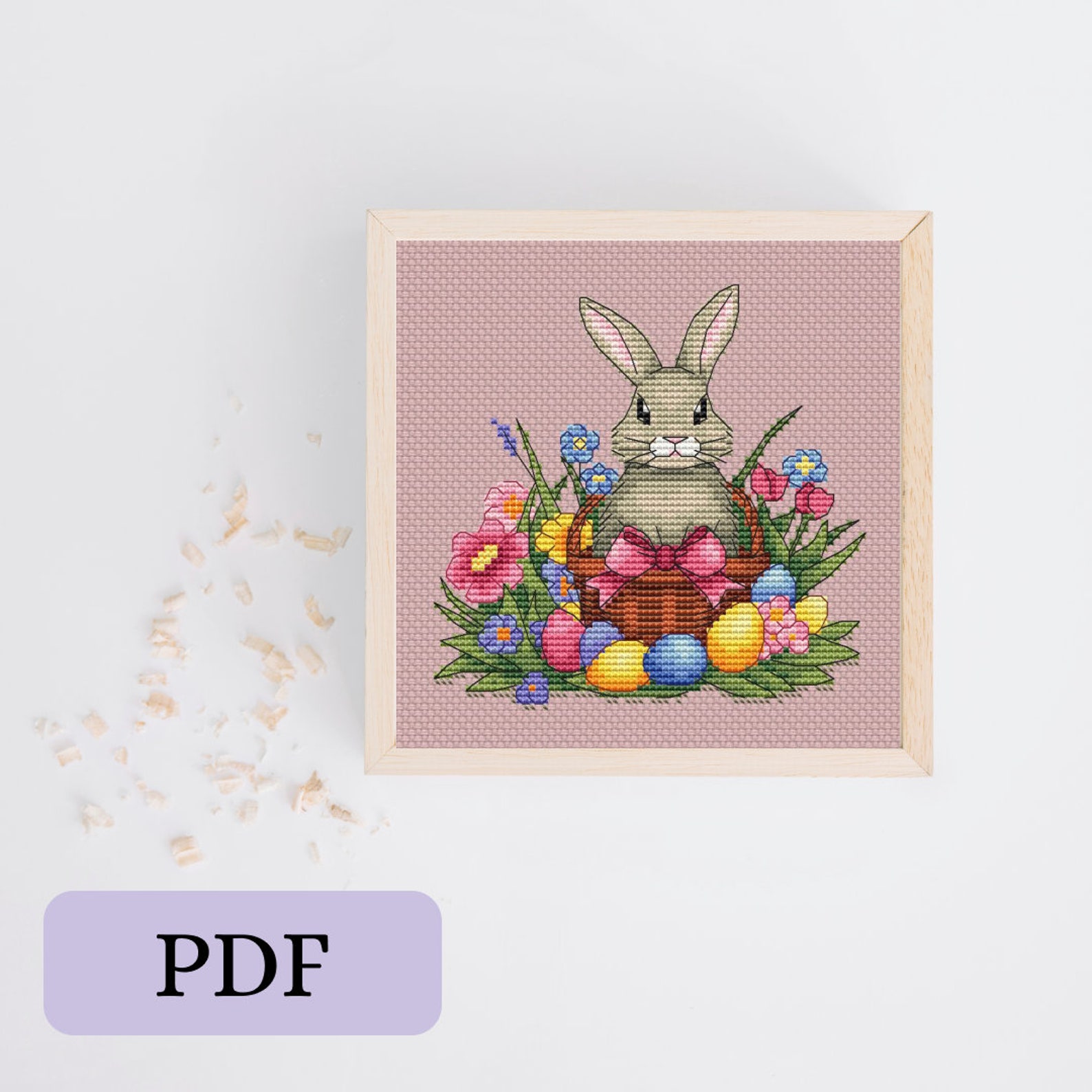 Easter Cross Stitch Pattern "bunny in a Basket" With Eggs and Spring ...