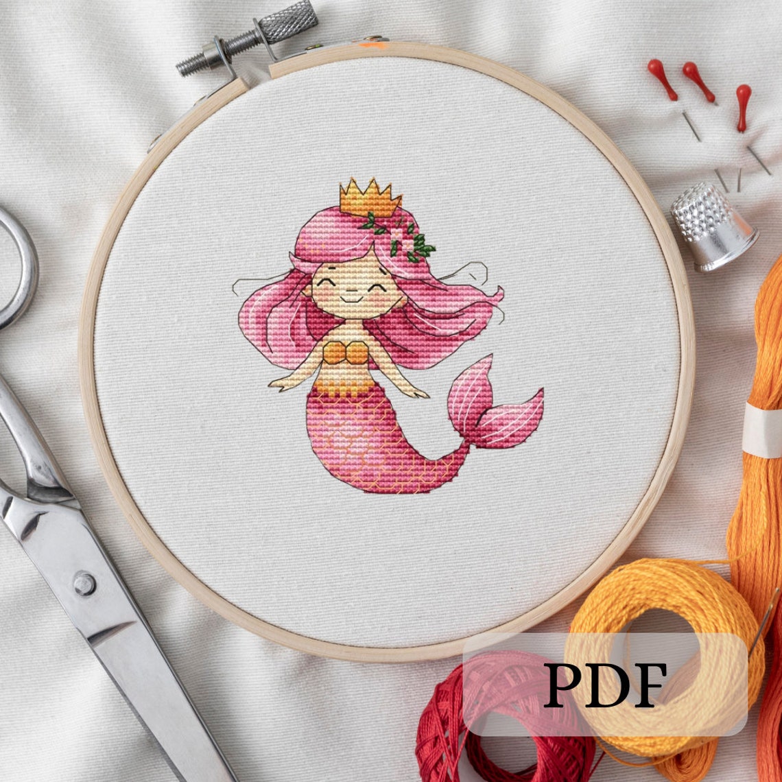 Mermaid Rosie Cross Stitch Pattern PDF, Modern Marine Embroidery Design ...