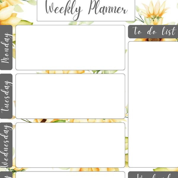 Sunflower Weekly Planner PDF - Etsy