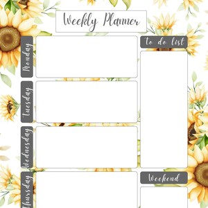 Sunflower Weekly Planner PDF - Etsy