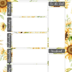 Sunflower Weekly Planner PDF - Etsy